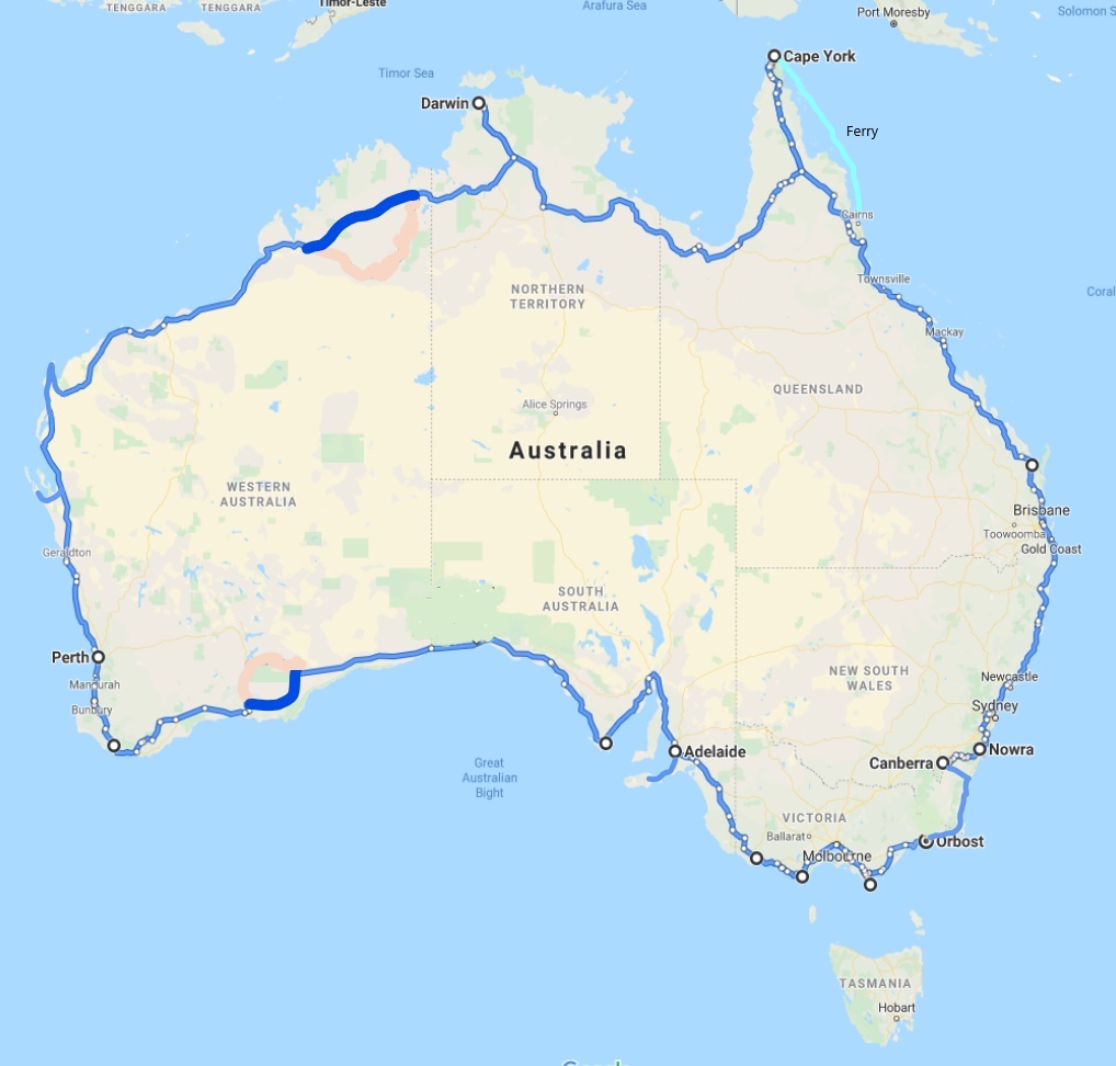 The route - A happy ride around Australia (second attempt) - CycleBlaze